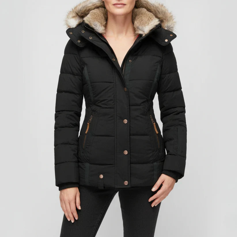 Aurora – warme, gefütterte winterjacke mit fellkapuze und reißverschlu ...